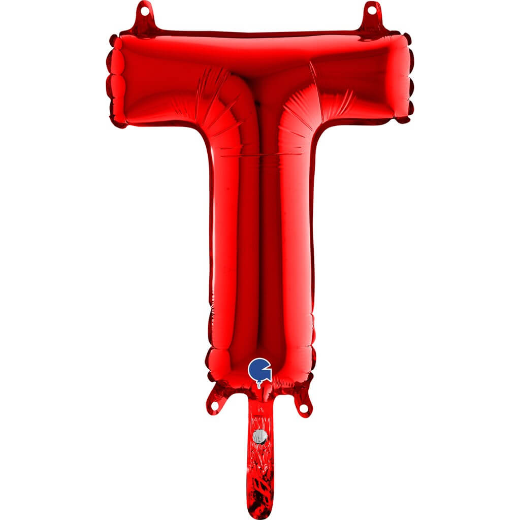 Letra de globo de aluminio T Roja 36cm - Sparklers Club