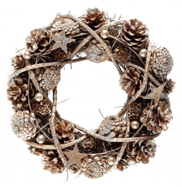 Couronne Pommes de Pin - Pailletée Or - 24x7cm : Décorations de Salle ...