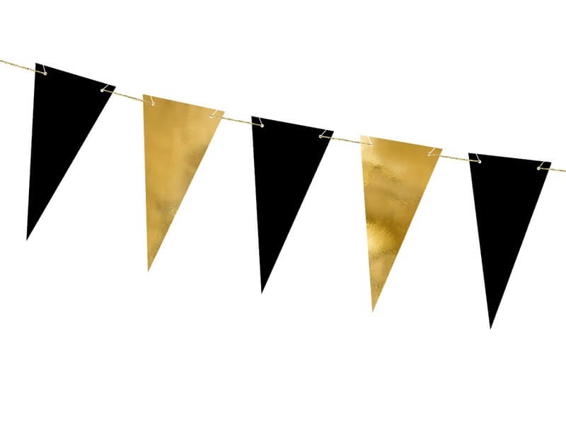 Guirnalda de banderines negros y dorados - 215cm - Sparklers Club