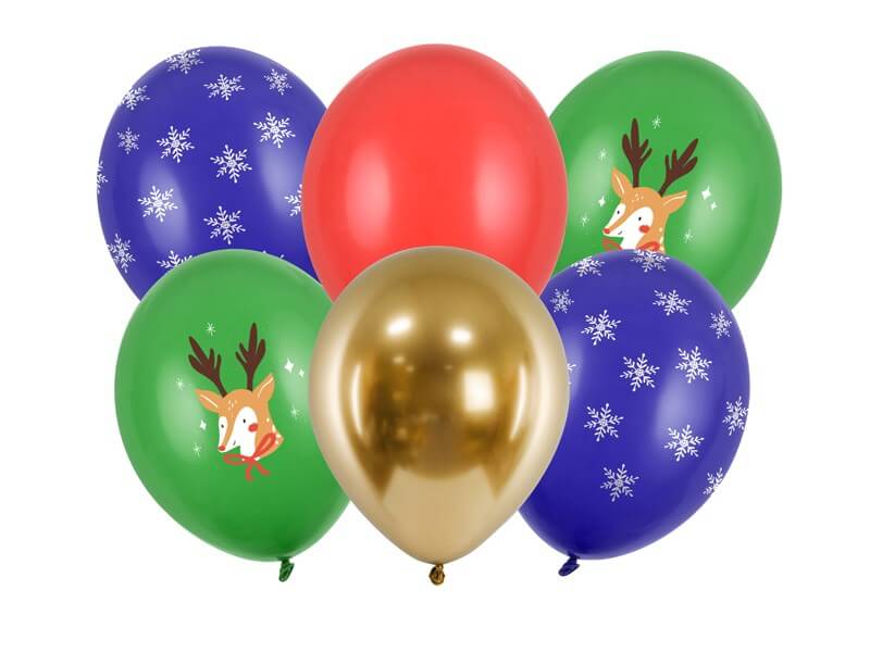 Lot de 6 ballons Noël imprimés - Flocon/Vert/Rouge/Or - 30cm : Ballons ...