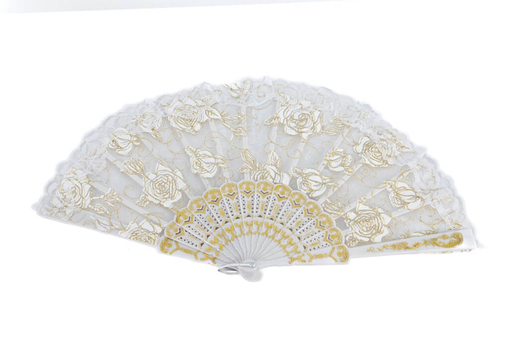 Ventaglio in pizzo bianco e oro 43 cm - Sparklers Club