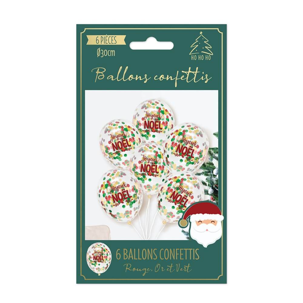 Ballons Confettis Noël 30cm - Lot de 6 : Ballons Noël sur Sparklers Club